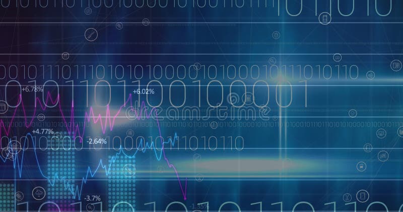 Image of Binary Coding Processing Over Digital Icons Stock Illustration - Illustration of data ...