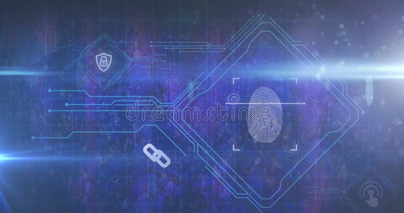 Image of Biometric Fingerprint and Data Processing Over Blue Background ...