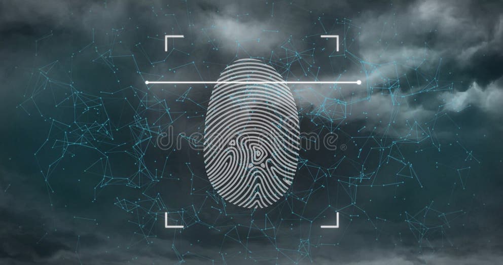 Image of Biometric Fingerprint and Data Processing Over Clouds Stock ...