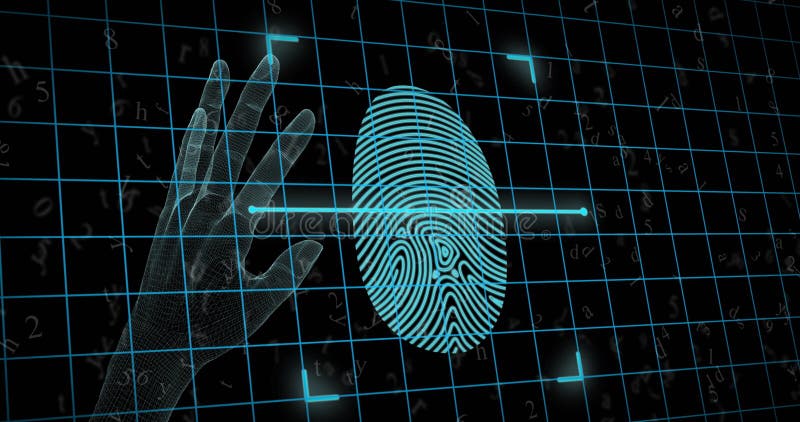 Image of Biometric Fingerprint, Hand, Data Processing Over Grid Stock ...