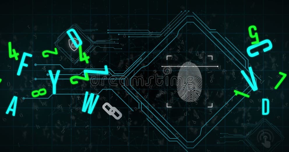 Image of Biometric Fingerprint, Letters and Numbers Changing, Scope ...