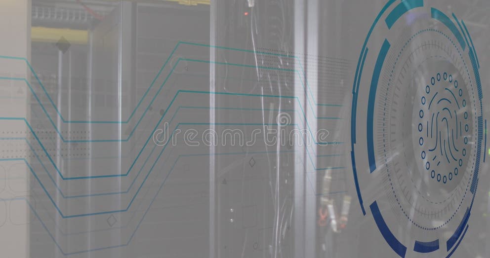 Image of Biometric Fingerprint Round Scanner Against Computer Server ...