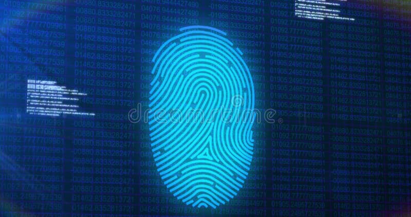 Image of Biometric Fingerprint Scanner and Data Processing Against Blue ...