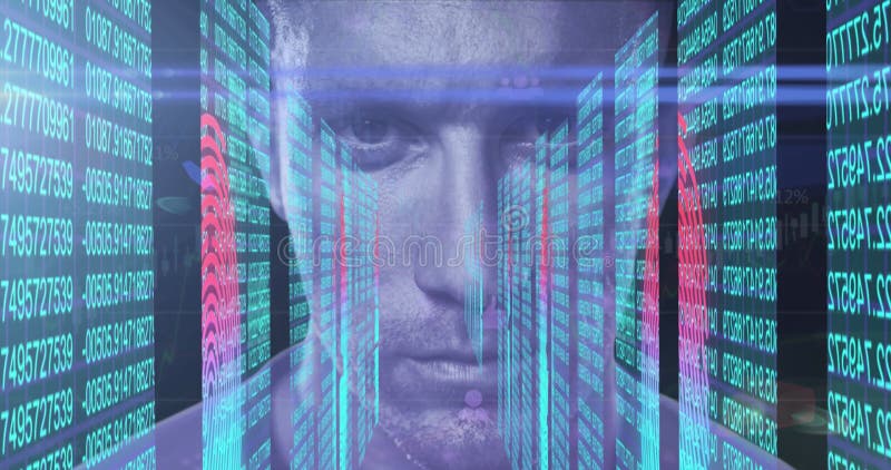 Image of Biometric Fingerprints and Data Processing Over Mans Face ...
