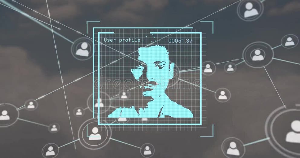 Image of Biometric Photo and Network of Connections with Icons Over ...