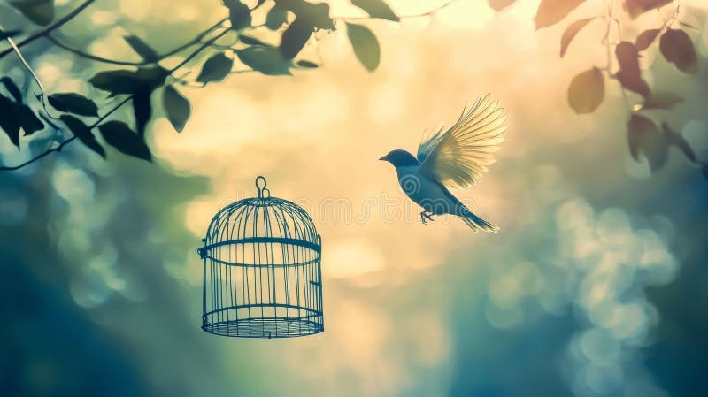An Image of a Bird Flying Next To a Cage Represents Freedom and ...