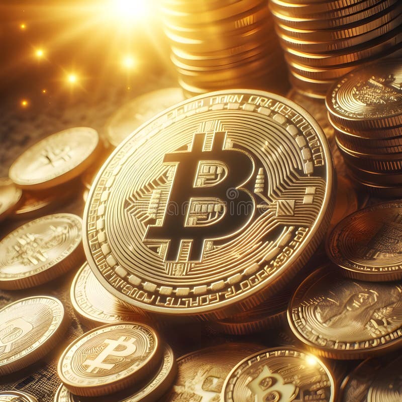 Image of Bitcoin in the Center, a Bunch of Bitcoins Lying on Top of a ...