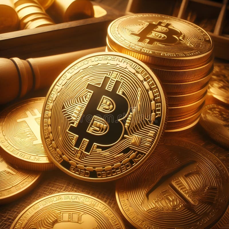 Image of Bitcoin in the Center, a Bunch of Bitcoins Lying on Top of a ...