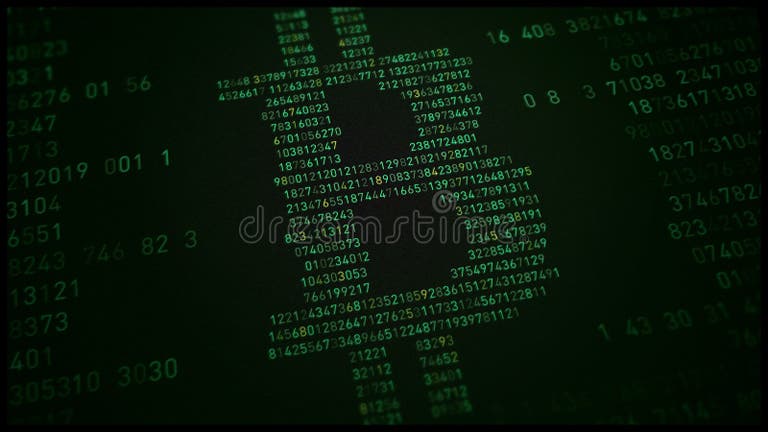 Image Bitcoin on the Screen from Random Numbers Stock Illustration ...