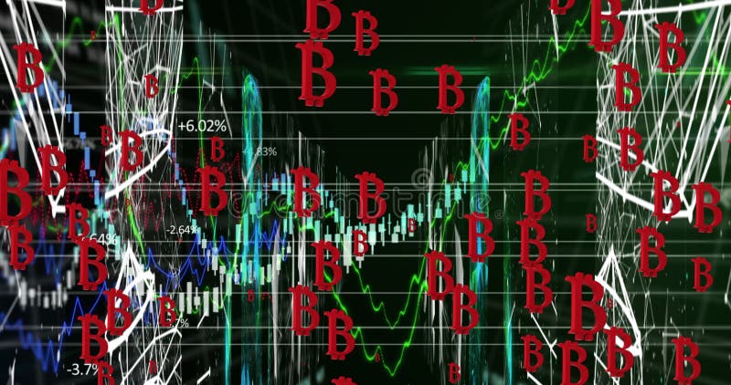 Image of Bitcoin Symbols Over Data Processing on Black Background Stock ...