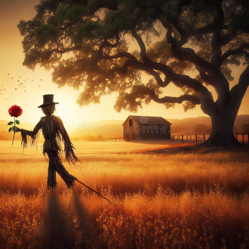 Image of a Bizarre Abstract of a Scarecrow in Walking on the Field ...