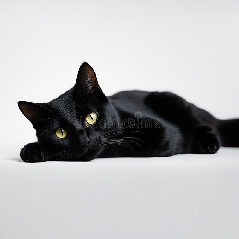 Image of a Black Cat on a White Background, Background Stock ...
