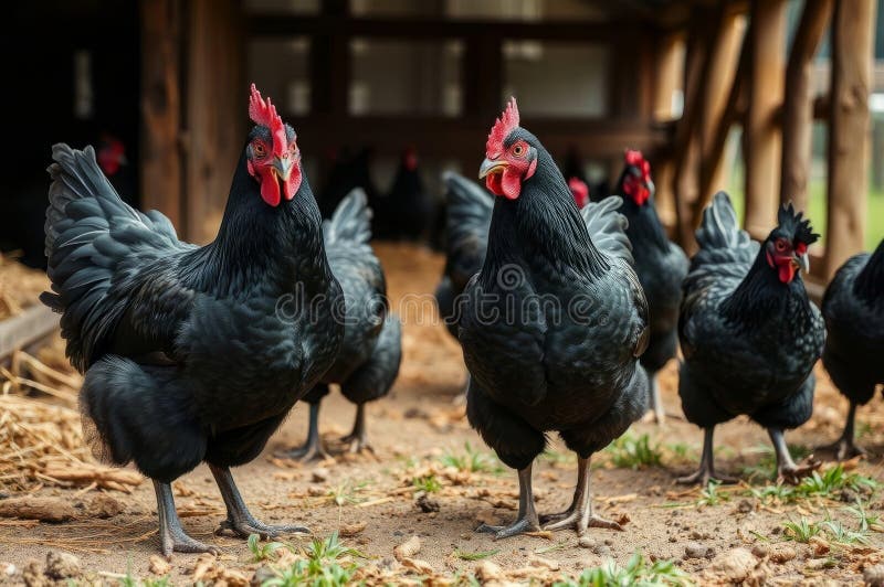 Black Chickens on Farm Coop Stock Illustration - Illustration of rural ...