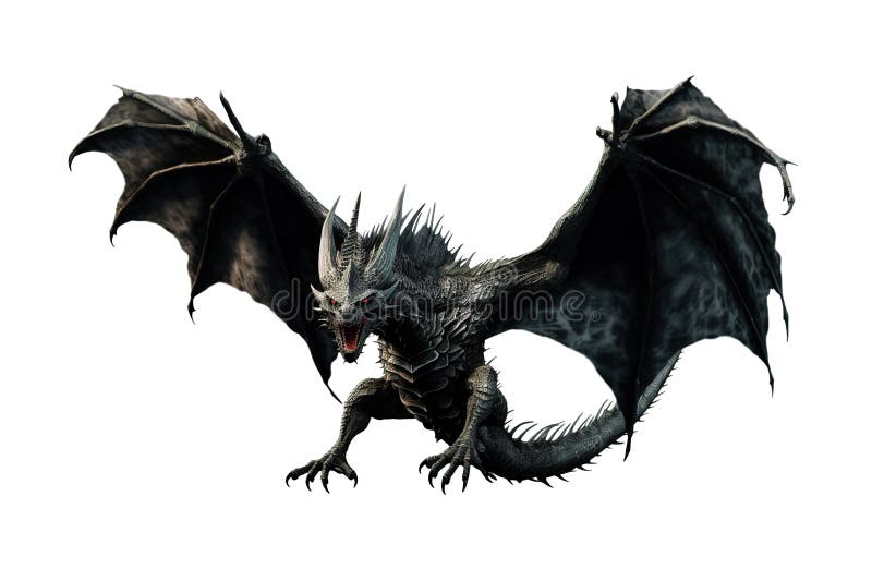 Image of the Black Dragon is Flying on White Background. Mythical ...