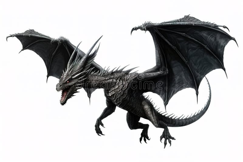 Image of the Black Dragon is Flying on White Background. Mythical ...