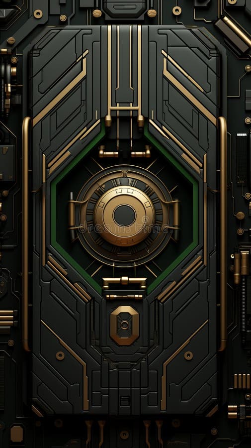 An Image of a Black and Gold Computer Motherboard Stock Illustration ...