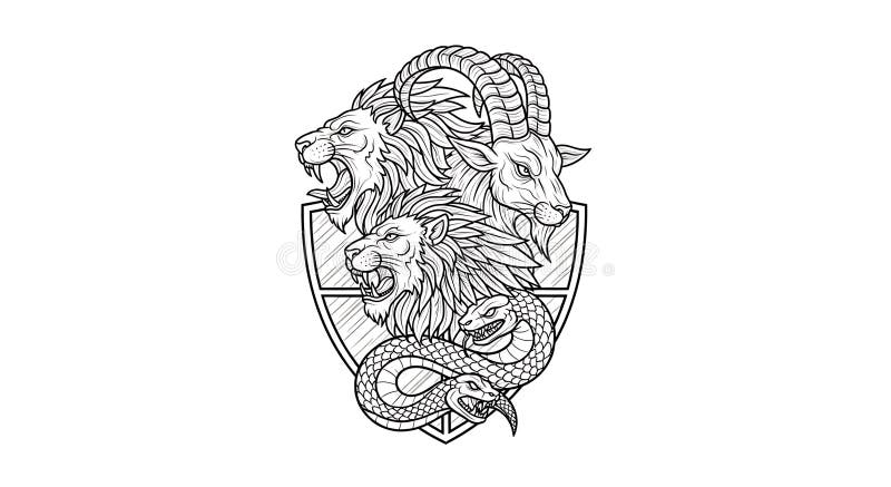 Animal Crest with Lion, Goat, and Snake Stock Illustration ...