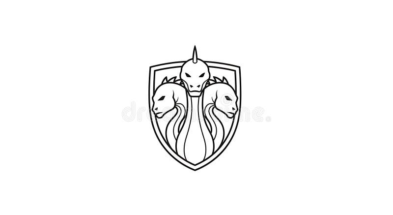Three Headed Beast Shield Line Art Design Stock Illustration ...