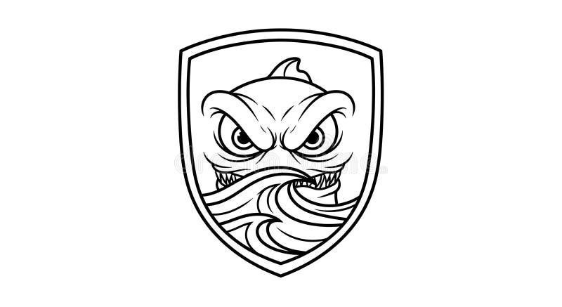 Angry Shark Crest Black and White Line Art Stock Illustration ...