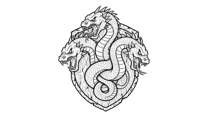 Three Headed Dragon Emblem Detailed Line Art Stock Illustration ...