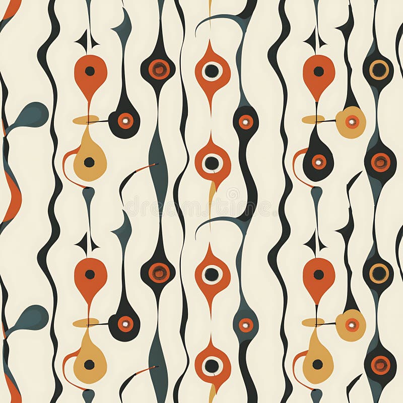 Image - Black, White and Orange MCM Repeating Pattern Tile Background ...