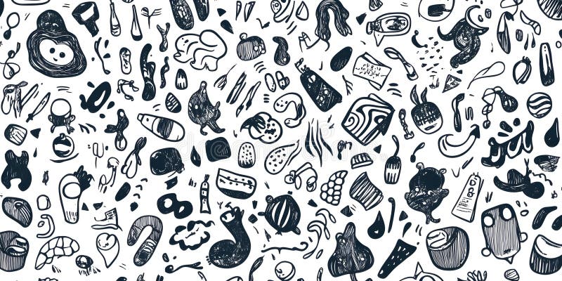Abstract Black and White Pattern of Various Objects Stock Illustration ...