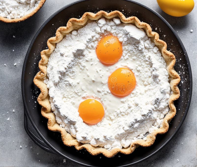 A Pie Crust with Three Eggs in it. Stock Image - Image of duck, black ...