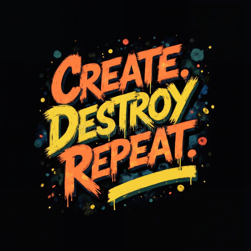 The Image is a Black and Yellow Poster with the Words Create, Destroy ...