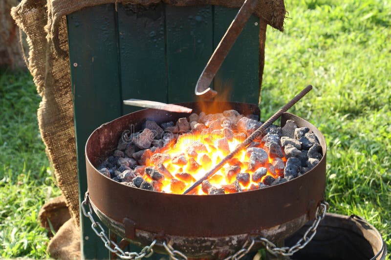 Image of the Blacksmith S Brazier with Lit Coal Stock Photo - Image of ...