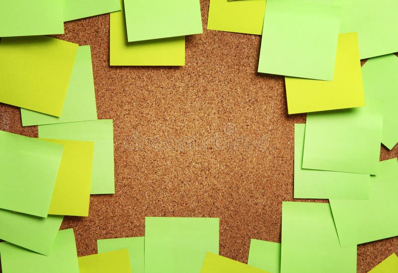 Image of Blank Green and Yellow Sticky Notes on Cork Bulletin Bo Stock ...