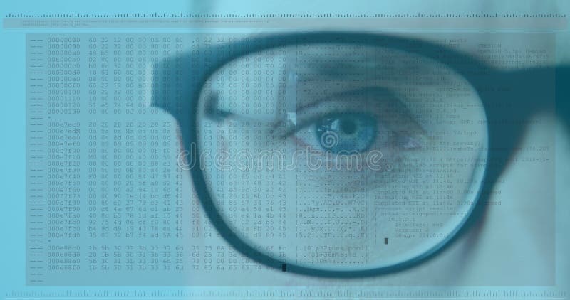 Image of Blinking Eye of Man in Glasses with Interface and Fast ...