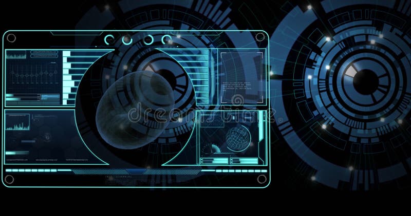 Image of Blood Cell, Loading Bars, Globe, Graph Over Circles Against ...