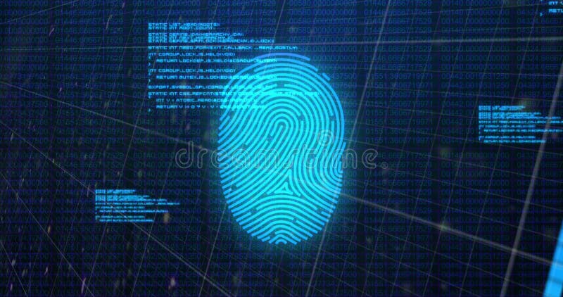 Image of Blue Biometric Fingerprint Over Data Processing Stock Photo ...