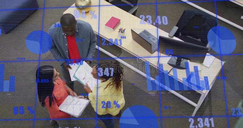 Image of Blue Charts Processing Over Diverse Colleagues in Discussing ...