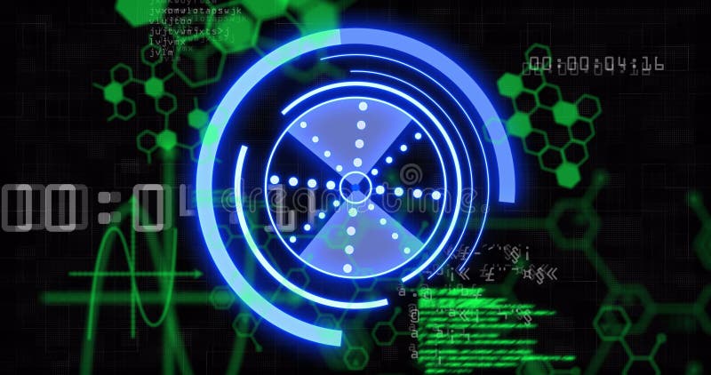 Image of Blue Circle with Data and Hexagons on Black Background Stock ...