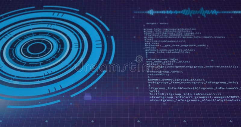 Image of Blue Circular Scanner and Processing Data on Dark Background ...