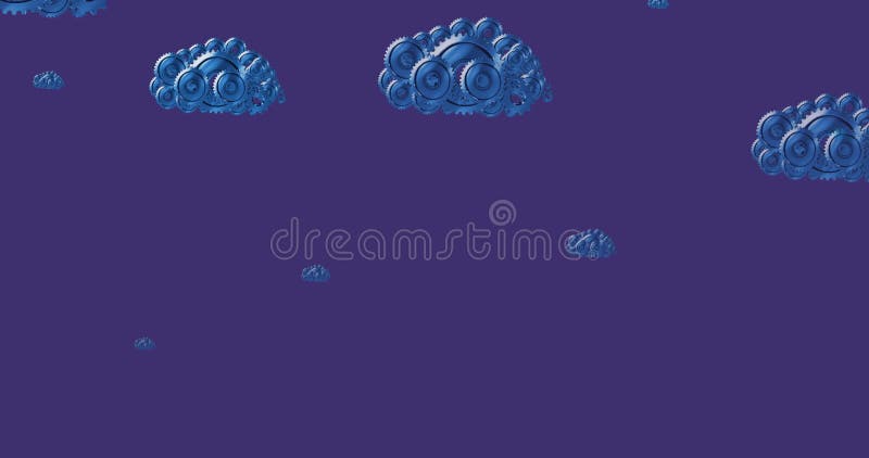 Image of Blue Clouds Formed with Cogs Moving on Purple Background Stock ...