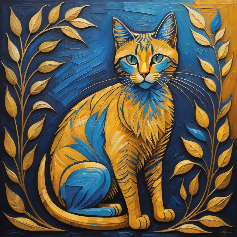 Image of a Blue and Gold Cat Stock Illustration - Illustration of ...