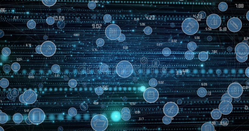 Image of Blue Icons and Dots Over Black Background Stock Illustration ...