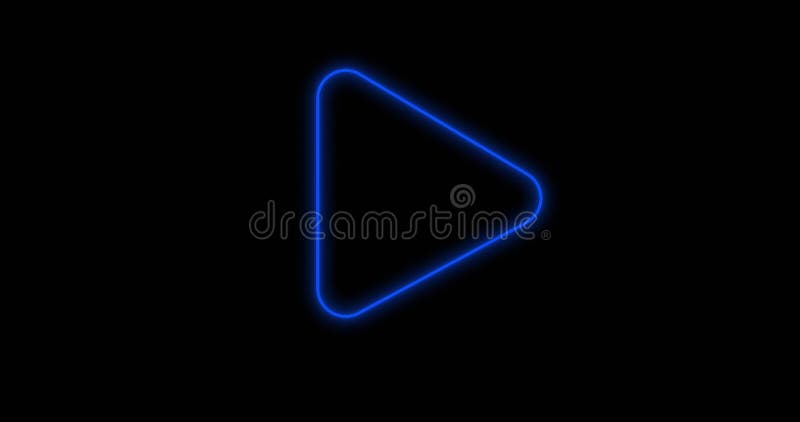 Image of Blue Neon Play Icon Flickering on Black Background Stock ...