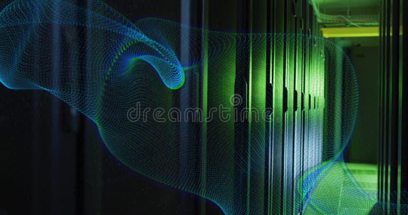 Image of Blue Network Wave Moving Over Dark Computer Server Room Stock ...