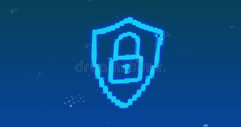 Image of Blue Online Security Padlock and Digital Icons Over Blue ...