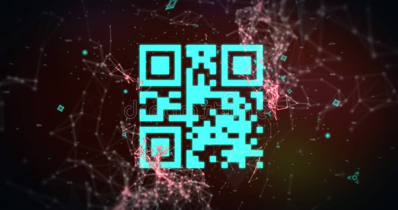 Image of a Blue QR Code with Webs of Connection Over Blue Graph ...