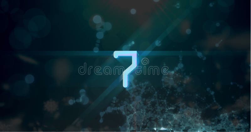 Image of Blue Retro Digital Number Seven in Countdown on Damaged Screen ...