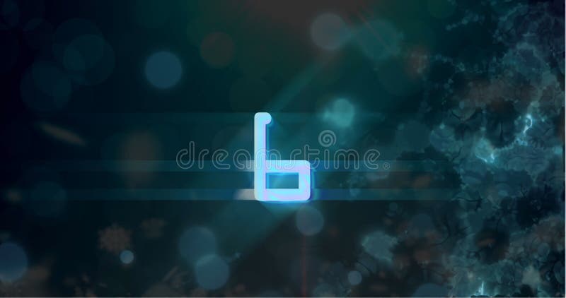 Image of Blue Retro Digital Number Six in Countdown on Damaged Screen ...