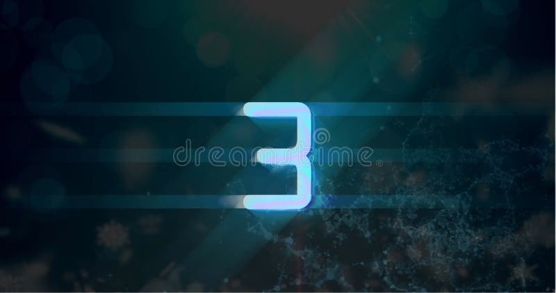Image of Blue Retro Digital Number Three in Countdown with Screen Flare ...