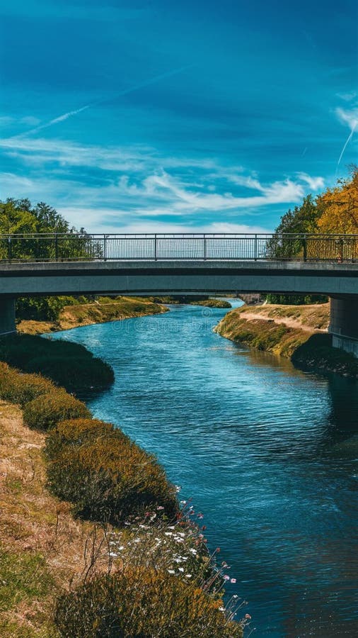 Image of Blue River Over a Bridge, in the Background Green Trees. Stock ...