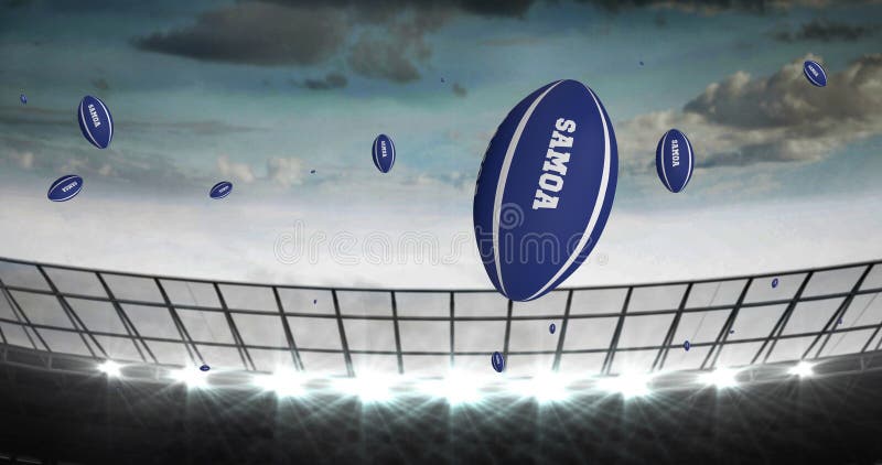 Image of Blue Rugby Balls with Samoa Text at Stadium Stock Illustration ...