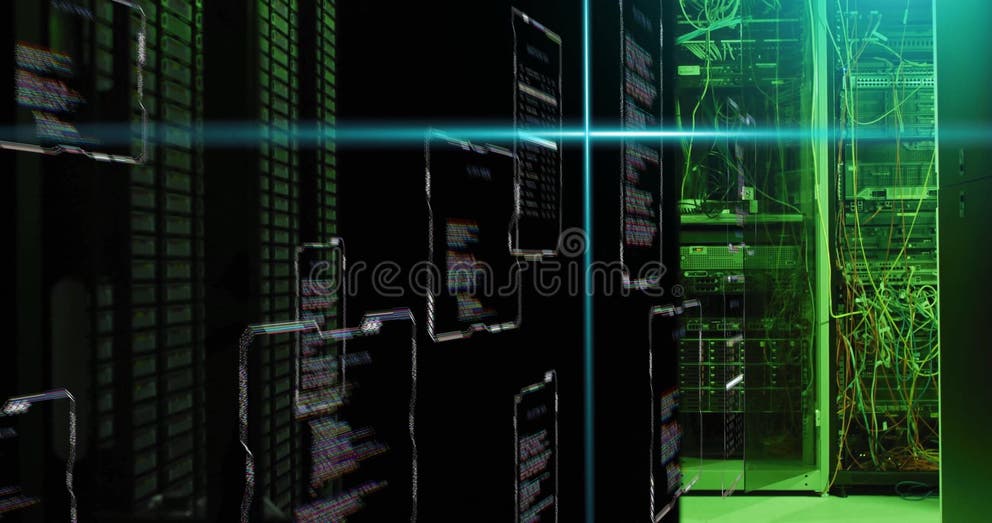 Image of Blue Scanner Beams and Interfaces Processing Data Over ...