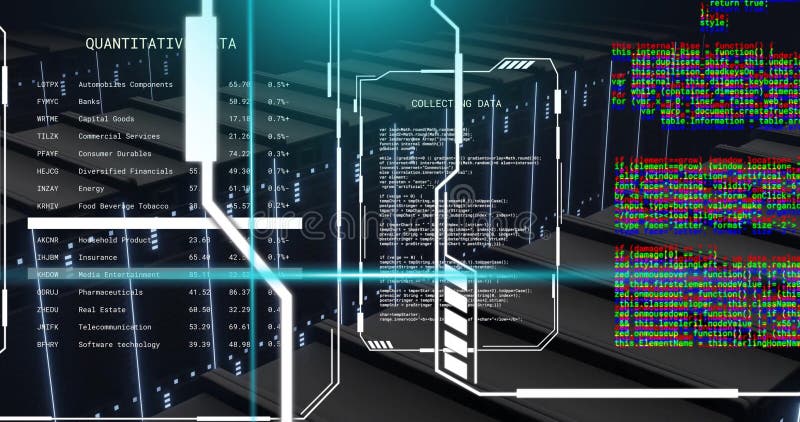 Image of Blue Scanner Beams and Text Data Files Processing Over Dark ...